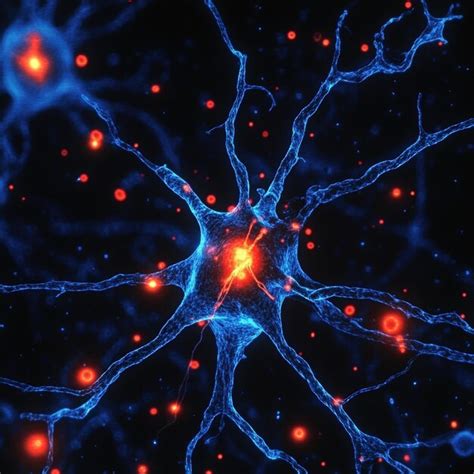 Biomedical Nerve Cell With Glowing Synapse Premium Ai Generated Image