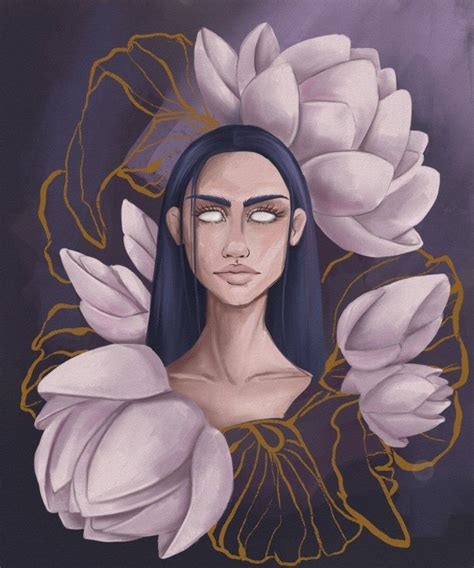 Девушка с синими волосами в окружении цветов