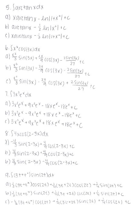 Multiple Choice Integration By Parts