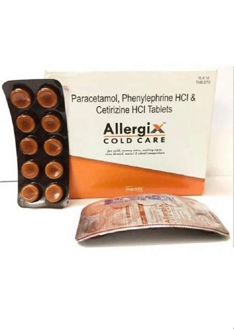 Paracetamol Phenylephrine Hci Cetirizine Hci Tablet Packaging Size 10