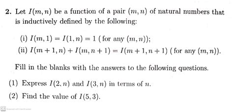 solved 2 let i m n be a function of a pair m n of