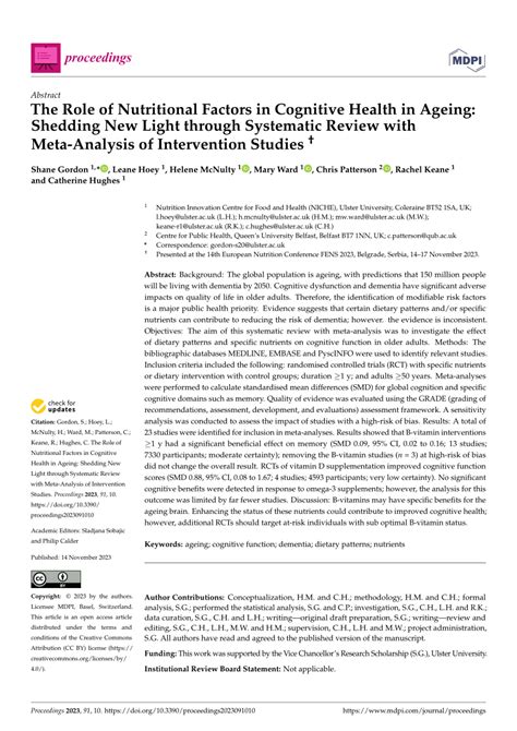 Pdf The Role Of Nutritional Factors In Cognitive Health In Ageing