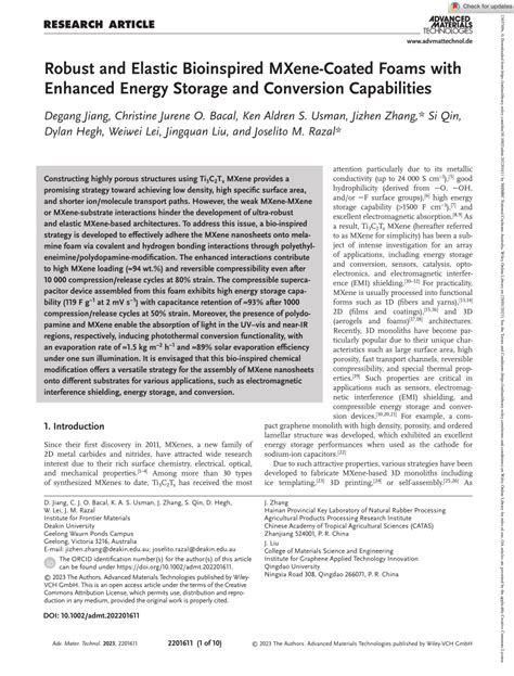 Pdf Robust And Elastic Bioinspired Mxene‐coated Foams With Enhanced