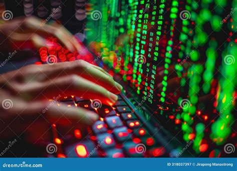 Programmer Is Hands On Keyboard Writing Source Code On Screen Monitor Showing Writing Code