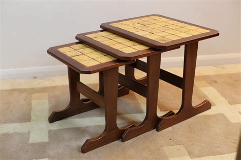 Vintage Tiled Nest Of 3 Tables In Teak For Sale At 1stdibs