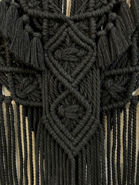 Black Macrame Wall Hanging Boho Decor Black Wall Decor Etsy
