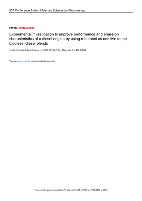 Pdf Experimental Investigation To Improve Performance And Emission