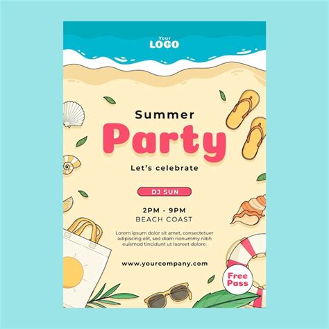 여름 시즌을 위한 손으로 그린 수직 포스터 템플릿 프리미엄 벡터