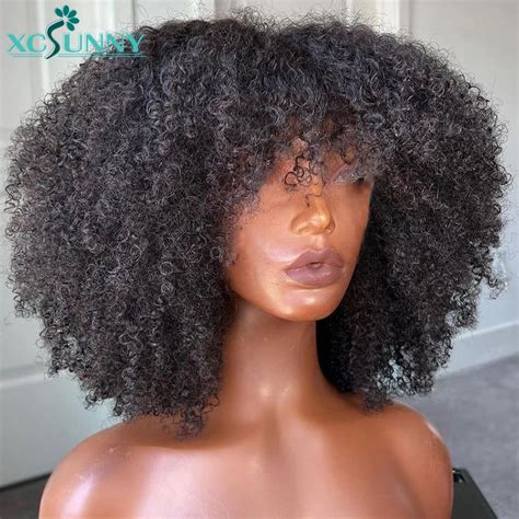 Купить Кружевные парики Afro Kinky Curly Wig With Bangs Full Machine