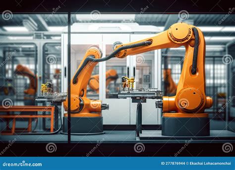 Smart Industrial Factory In A Flat Style With Workers Robots And