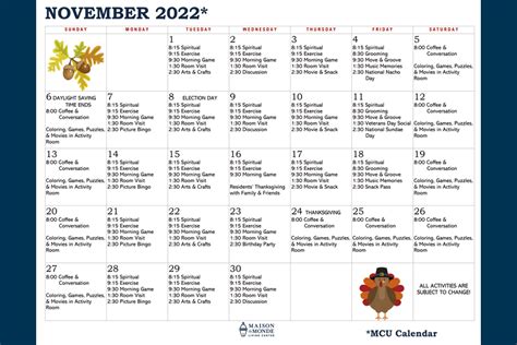 Maison Du Monde Living Center November Mcu Activity Calendar