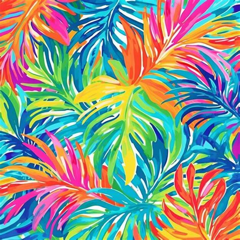 Premium Ai Image Luxurious Tropical Leaves Print In Lisa Frank Style