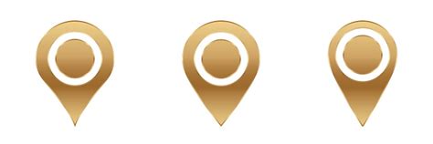 three golden map pointer icons in a horizontal alignment with circular