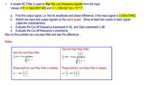 solved 1 a simple rc filter is used to filter the low