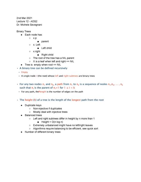 Algorithms And Data Structures Lecture 13 2nd Mar 2021 2nd Mar 2021