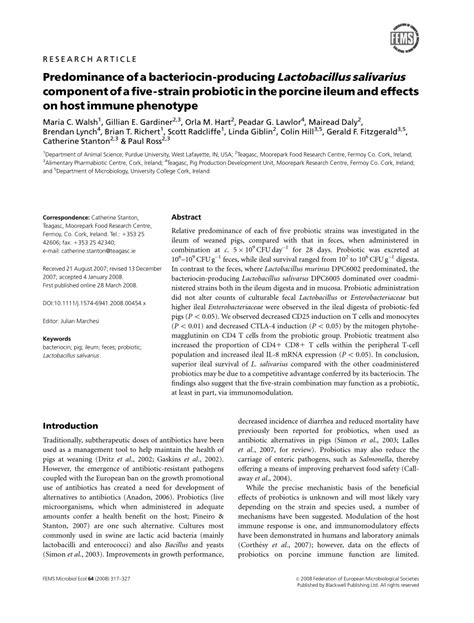 Pdf Predominance Of A Bacteriocin Producing Lactobacillus Salivarius Component Of A Five