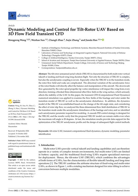 Pdf Dynamic Modeling And Control For Tilt Rotor Uav Based On 3d Flow