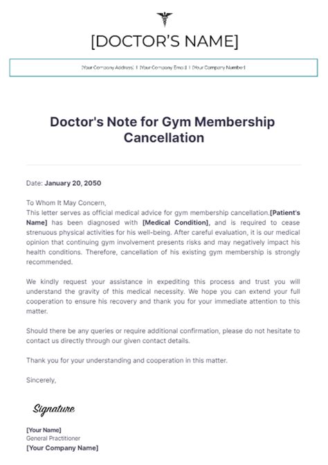 Free Doctors Note For Gym Membership Cancellation Template To Edit Online