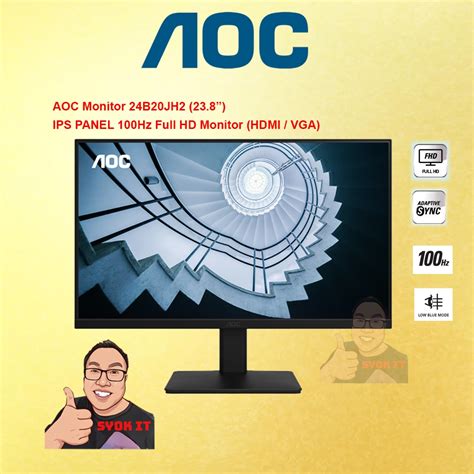 AOC Monitor B JH Hz IPS FHD Monitor Frameless Design VGA HDMi Inpput Years Warranty