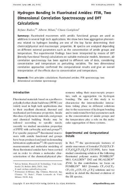 Pdf Hydrogen Bonding In Fluorinated Amides Ftir Two Dimensional Correlation Spectroscopy And