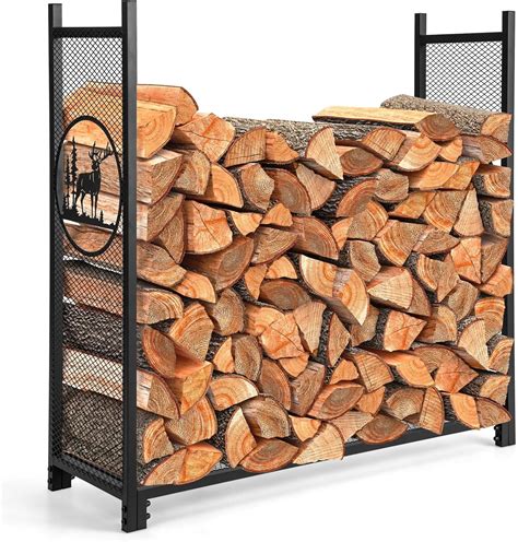 Costway Firewood Rack Heavy Duty Metal Fireplace Log Holder With Mesh