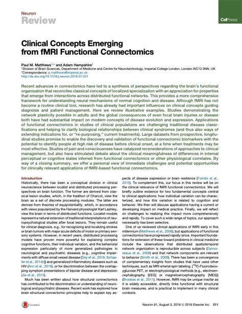 Clinical Concepts In Functional Connectomics The Institute Of Functional Neuroscience