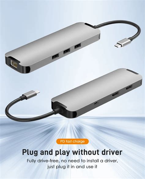 Usb Type C Hub Multiport Dock Station With 4k Hdmi Usb3 0 Rj45 Usb C Type C Pd Charging Adapter