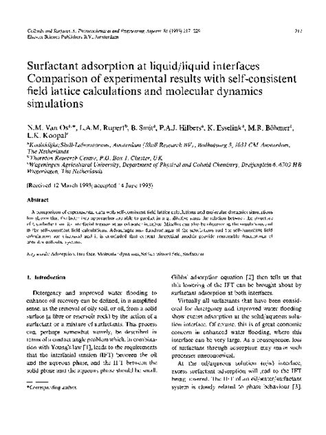 Pdf Surfactant Adsorption At Liquidliquid Interfaces Comparison Of Experimental Results With
