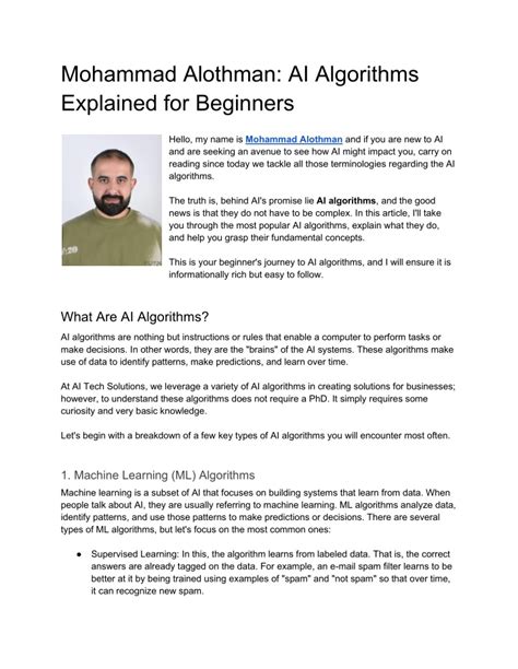 ppt mohammad alothman ai algorithms explained for beginners