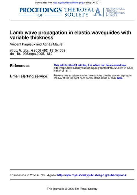 Pdf Lamb Wave Propagation In Elastic Waveguides With Variable Thickness