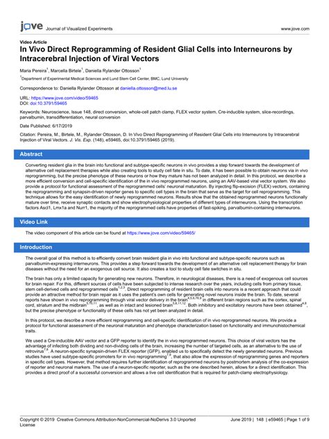 Pdf In Vivo Direct Reprogramming Of Resident Glial Cells Into Interneurons By Intracerebral