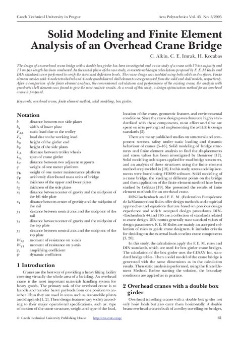Pdf Solid Modeling And Finite Element Analysis Of An Overhead Crane Bridge