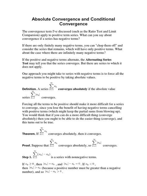 Absolute Convergence And Conditional Convergence Pdf Series Mathematics Limit Mathematics