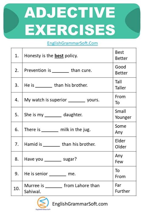 Adjectives Exercises With Answers Adjectives Exercises Adjective