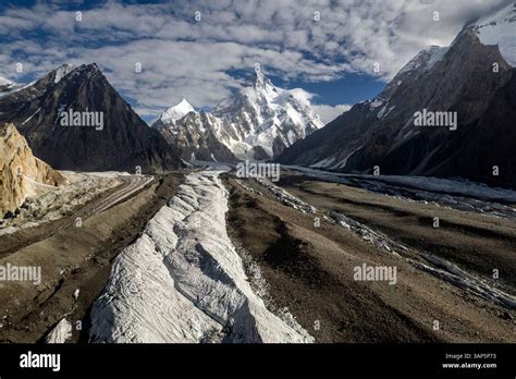 Aerial View Of Majestic K2 Mountain With Pristine Glacier And Snow