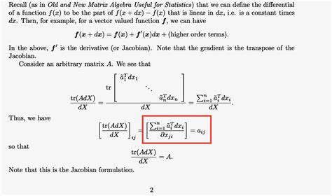 Matrices Conversion From Differential To Derivative For Trace Of A