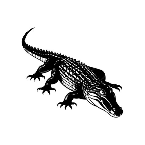 Crocodile Silhouette Monochrome Clip Art Vector Illustration Premium