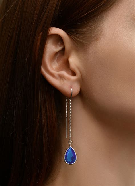 Сережки протяжки зі срібла з великими синіми фіанітами Dadiverin Jewelry