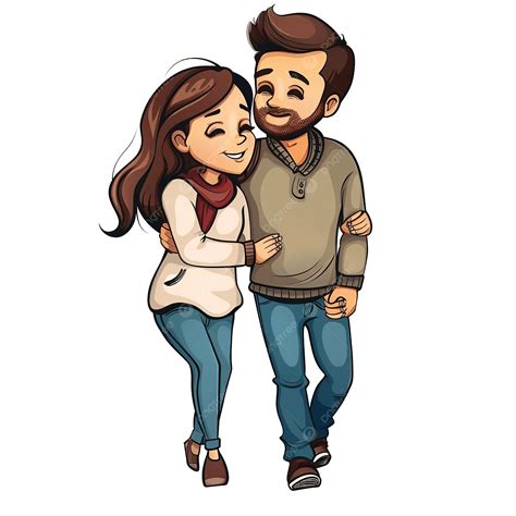 Happy Cute Couple Walking Arm In Arm Cartoon Person Couple Happy Png