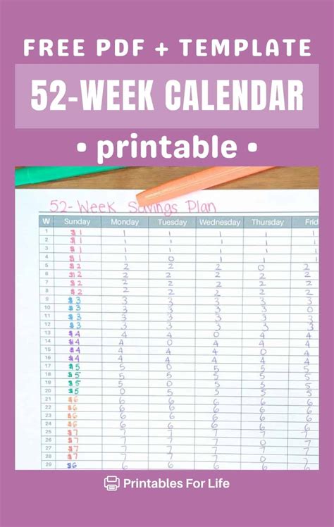 Free 52 Week Calendar Printable Pdf Free 52 Week Calendar Printable Pdf