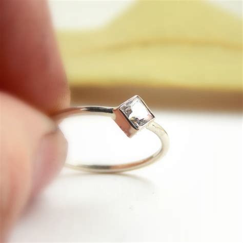Turned Princess Cut Engagement Ring 14k Solid Gold White Sapphire