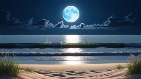 Serene Full Moon Night Over Calm Ocean Waves Stock Illustration