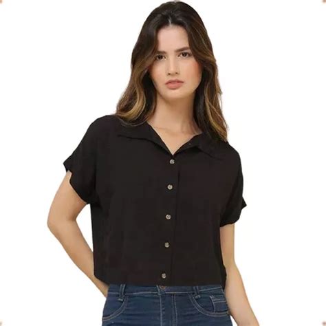Camisa Feminina Social Manga Curta Botão Slim Camiseta Lisa Mercadolivre
