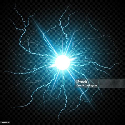 번개는 어두운 투명 한 바탕에 블루 전기 플래시 벡터 원 번개 기후 묘사에 대한 스톡 벡터 아트 및 기타 이미지 기후 묘사 날씨 뇌우 Istock