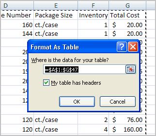 Excel 2007 Formatting Tables