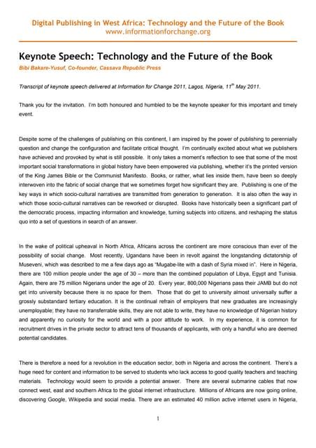 Keynote Speech Technology And The Future Of The Book Pdf