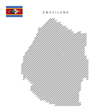 swaziland map from pattern of black slanted parallel lines flat vector illustration isolated on