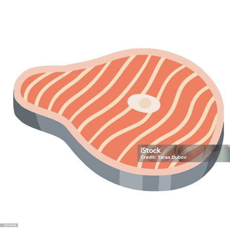 분홍색 줄무늬가있는 붉은 연어 생선 고기 조각 생 해산물 잘라낸 부분 0명에 대한 스톡 벡터 아트 및 기타 이미지 0명