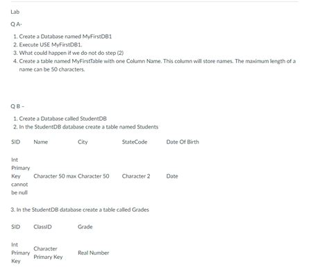 solved lab qa 1 create a database named myfirstdb1 2