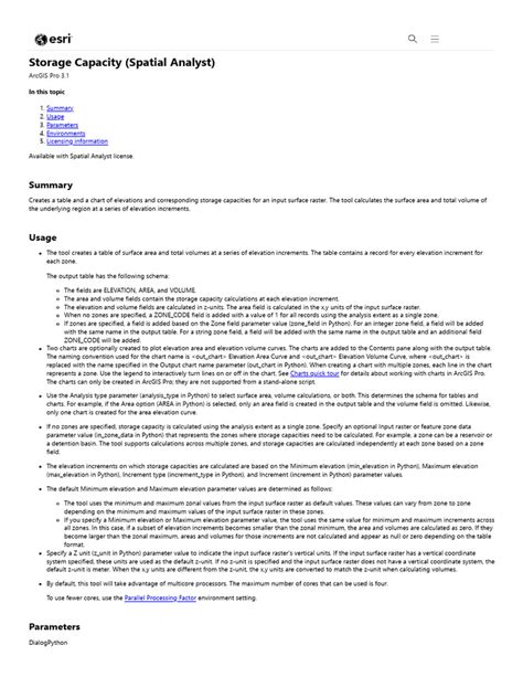 Storage Capacity Spatial Analyst Arcgis Pro Documentation Pdf